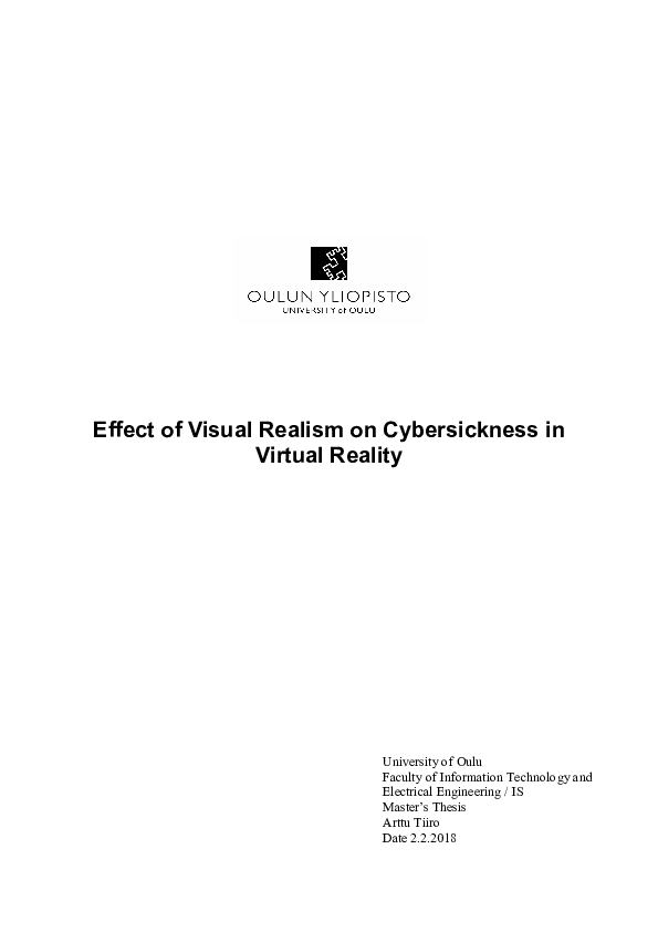 (PDF) Effect of visual realism on cybersickness in virtual reality