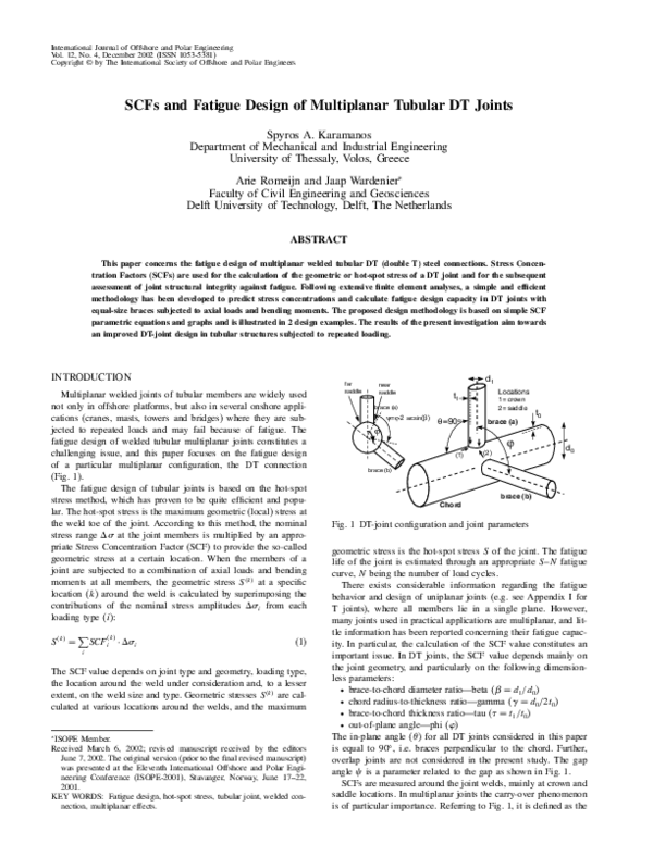 (PDF) SCFs And Fatigue Design of Multiplanar Tubular DT Joints