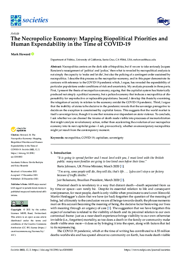 (PDF) The Necropolice Economy: Mapping Biopolitical Priorities and ...