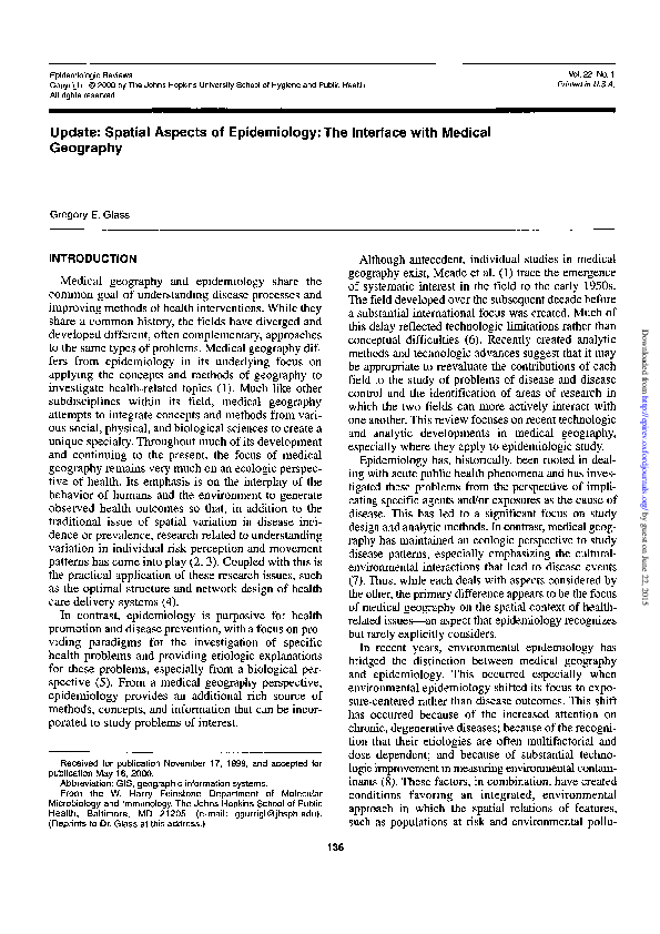 (PDF) Update: Spatial Aspects of Epidemiology: The Interface with ...