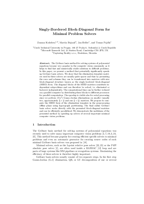(PDF) Singly-Bordered Block-Diagonal Form for Minimal Problem Solvers
