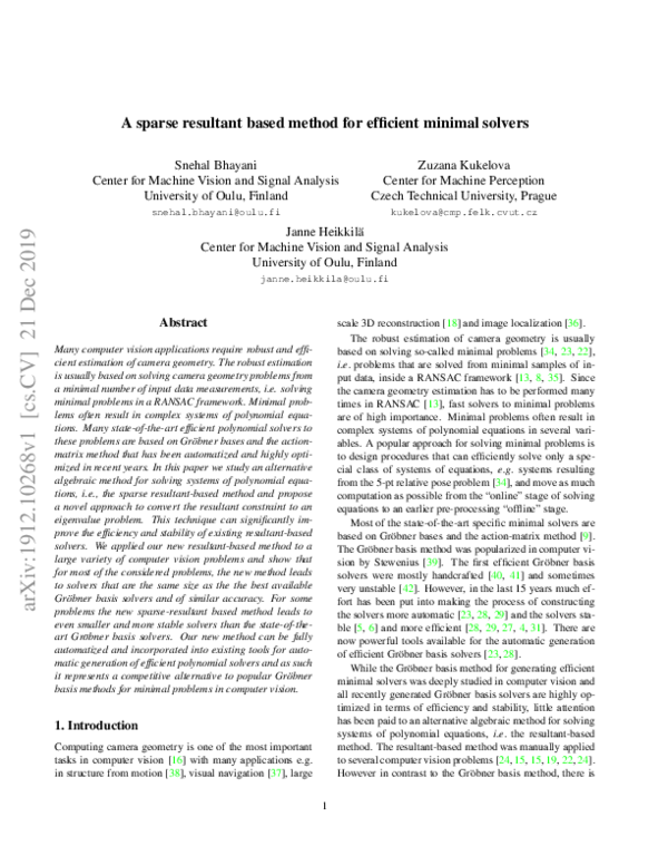 (PDF) A Sparse Resultant Based Method for Efficient Minimal Solvers | Zuzana Kukelova - Academia.edu