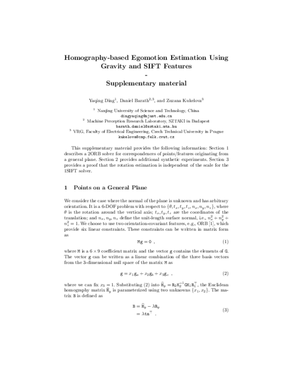 Pdf Homography Based Egomotion Estimation Using Gravity And Sift Features