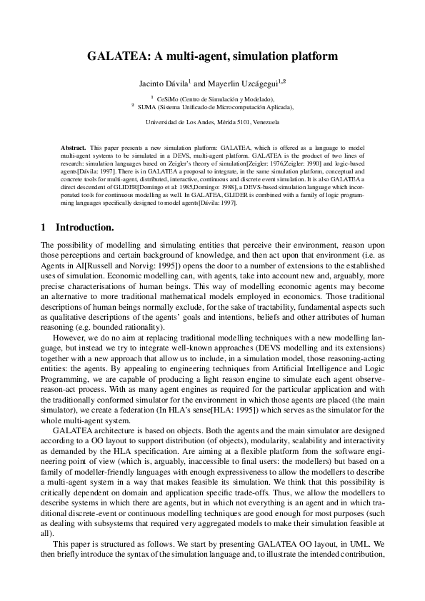 (PDF) GALATEA: A multi-agent, simulation platform