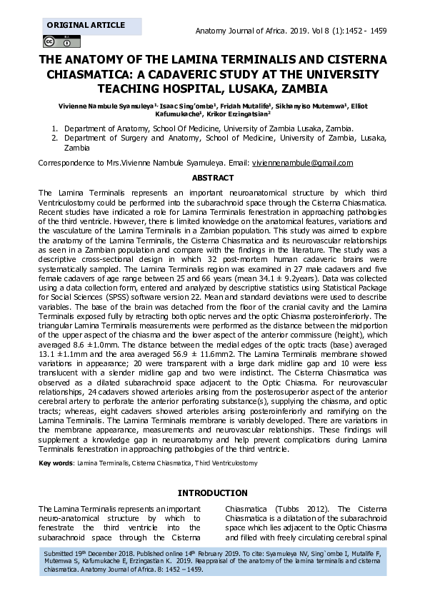 (PDF) The anatomy of the Lamina terminalis and Cisterna Chiasmatica: A ...