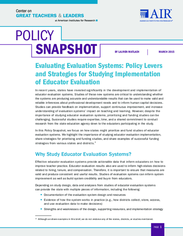 (PDF) Evaluating Evaluation Systems: Policy Levers and Strategies for Studying Implementation of ...