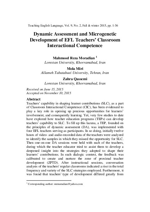 (PDF) Dynamic Assessment and Microgenetic Development of EFL Teachers ...