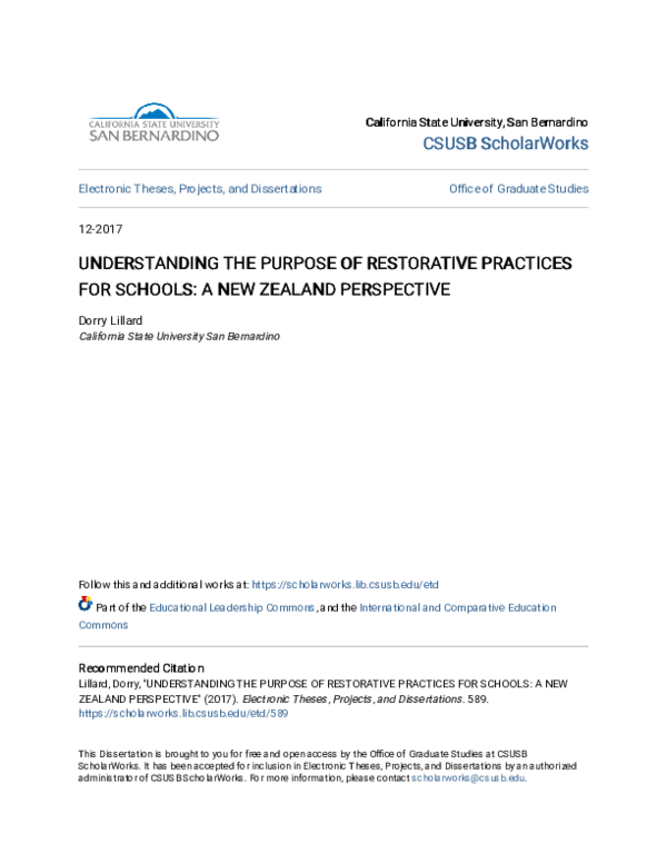 (PDF) Understanding the Purpose of Restorative Practices for Schools: A ...
