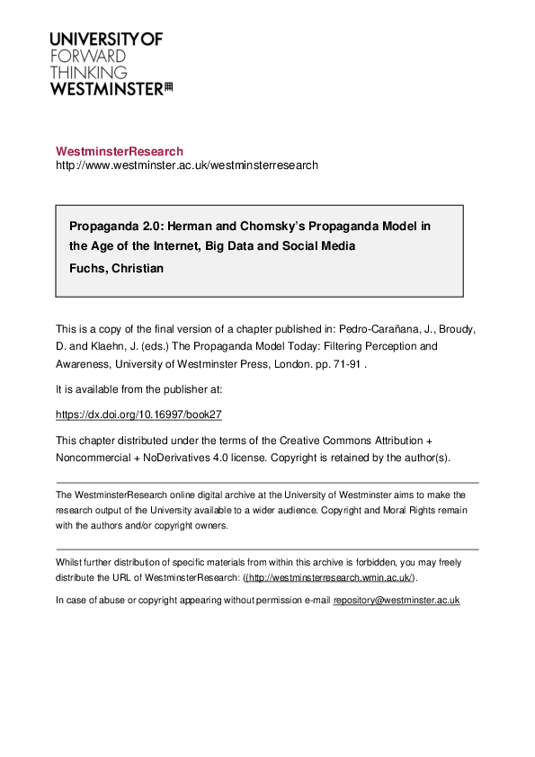 (PDF) The Propaganda Model Today: Filtering Perception and Awareness