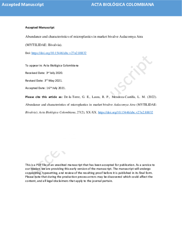 Pdf Abundance And Characteristics Of Microplastics In Market Bivalve
