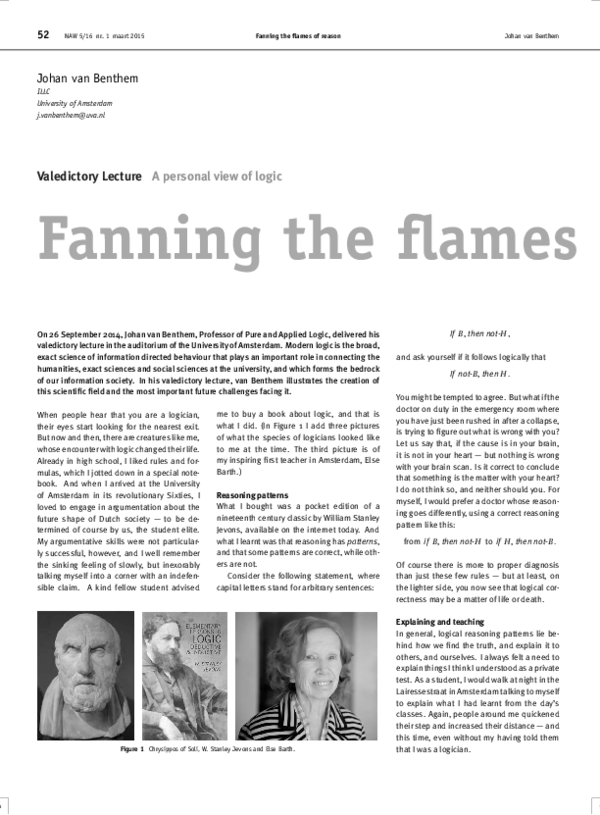 (PDF) A personal view of logic Fanning the flames On 26 September 2014 ...