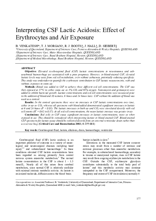 (PDF) Interpreting CSF lactic acidosis: effect of erythrocytes and air ...