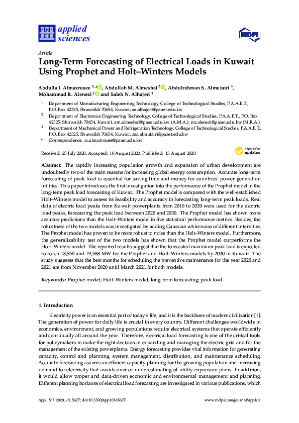 (PDF) Long-Term Forecasting of Electrical Loads in Kuwait Using Prophet and Holt–Winters Models