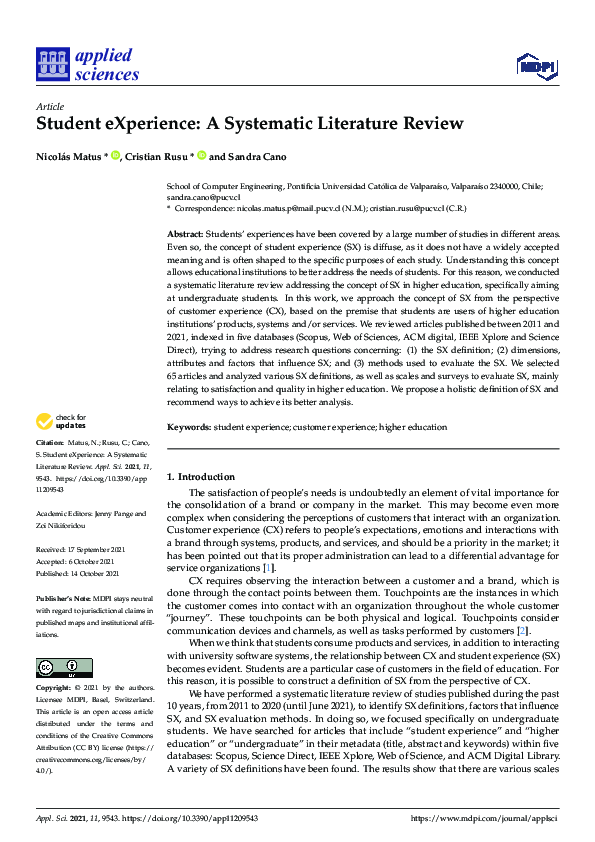 (PDF) Student eXperience: A Systematic Literature Review