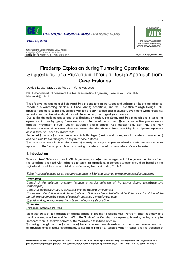 (PDF) Firedamp Explosion during Tunneling Operations: Suggestions for a ...