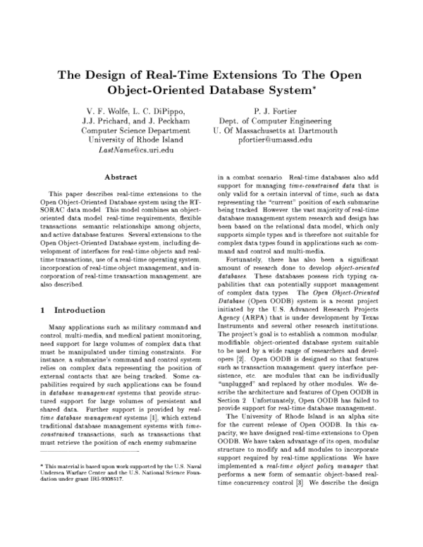 (PDF) The Design of Real-Time Extensions To The Open Ob ject-Orient ed