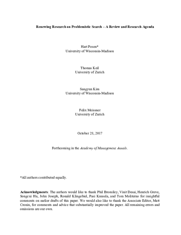 (PDF) Renewing Research on Problemistic Search—A Review and Research Agenda