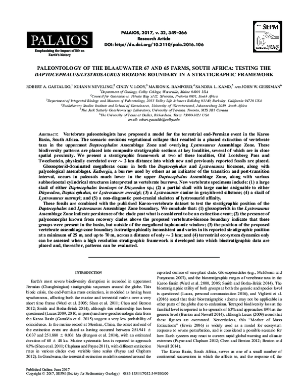 (PDF) Paleontology of the Blaauwater 67 and 65 Farms, South Africa ...