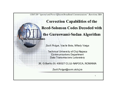 (PDF) Correction Capabilities of the Reed-Solomon Codes Decoded with ...