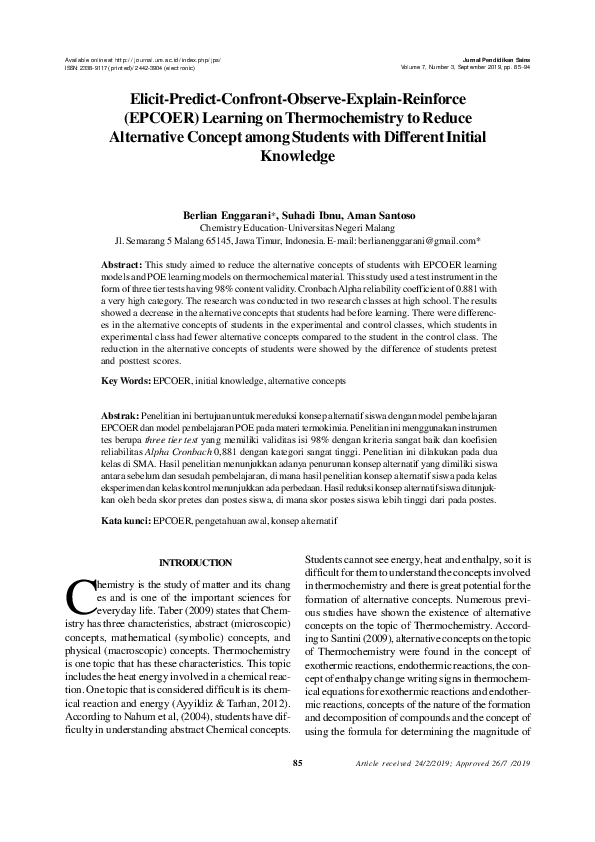 (PDF) Elicit-Predict-Confront-Observe-Explain-Reinforce (EPCOER) Learning on Thermochemistry to ...