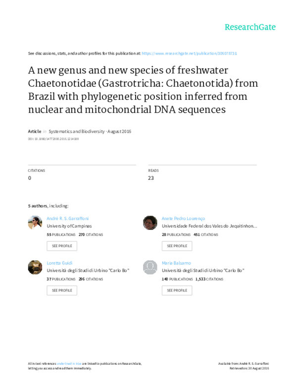 (PDF) A new genus and new species of freshwater Chaetonotidae ...