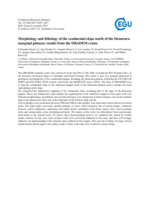 (PDF) Morphology and lithology of the continental slope north of the ...