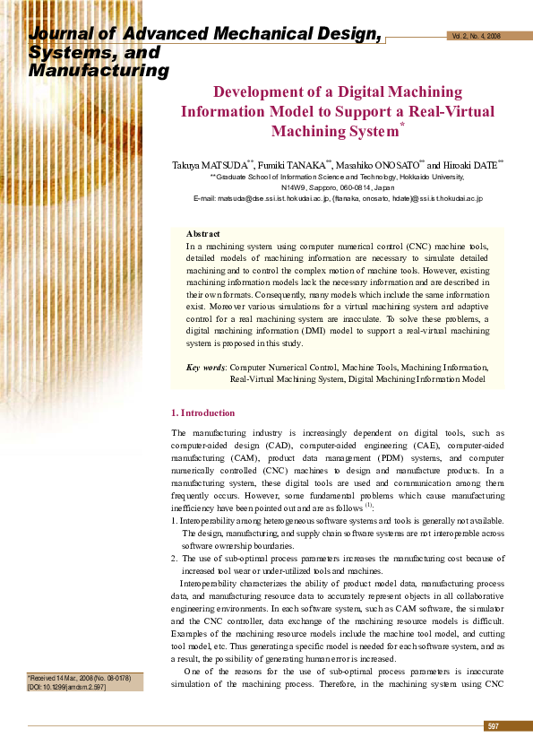 (PDF) Development of a Digital Machining Information Model to Support a Real-Virtual Machining ...