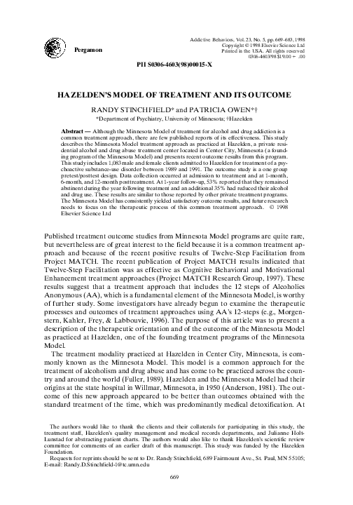 (PDF) Hazelden’s model of treatment and its outcome