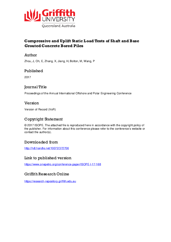 Pdf Compressive And Uplift Static Load Tests Of Shaft And Base