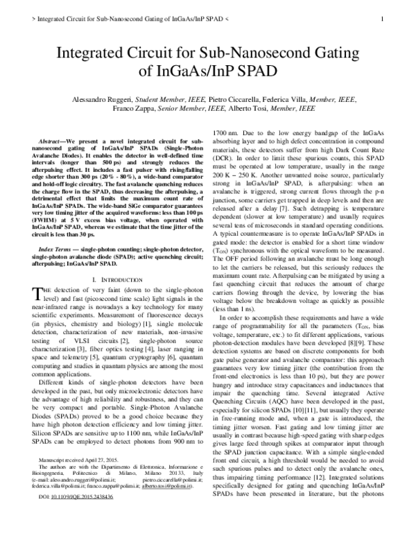 (PDF) Integrated Circuit for Sub-Nanosecond Gating of InGaAs/InP SPAD