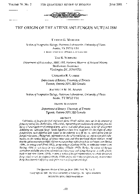 (PDF) The origin of the attine ant-fungus mutualism