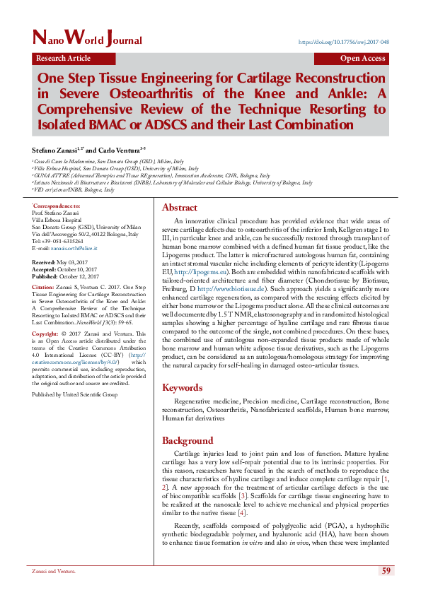 (PDF) One Step Tissue Engineering for Cartilage Reconstruction in ...