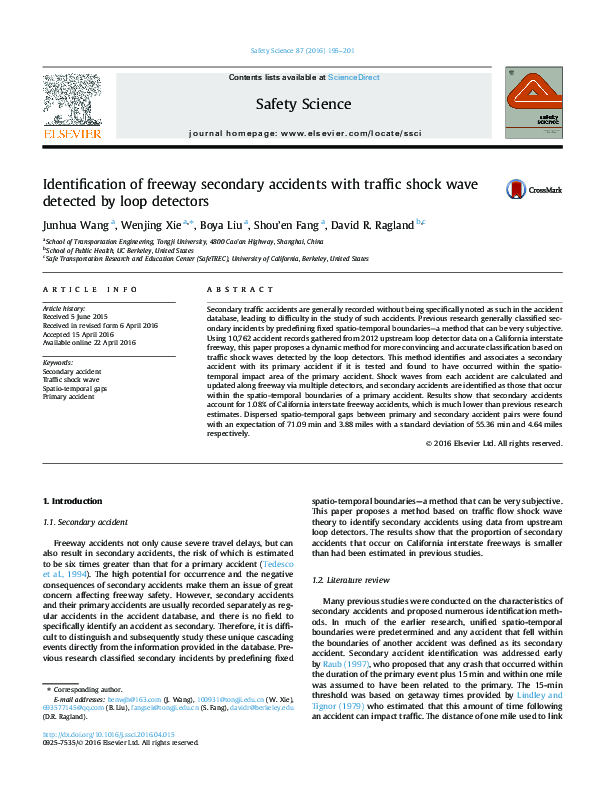 (PDF) Identification of freeway secondary accidents with traffic shock wave detected by loop ...