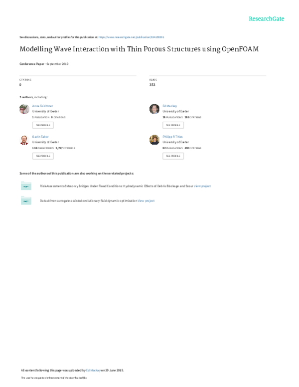 Pdf Modelling Wave Interaction With Thin Porous Structures Using Openfoam Gavin Tabor