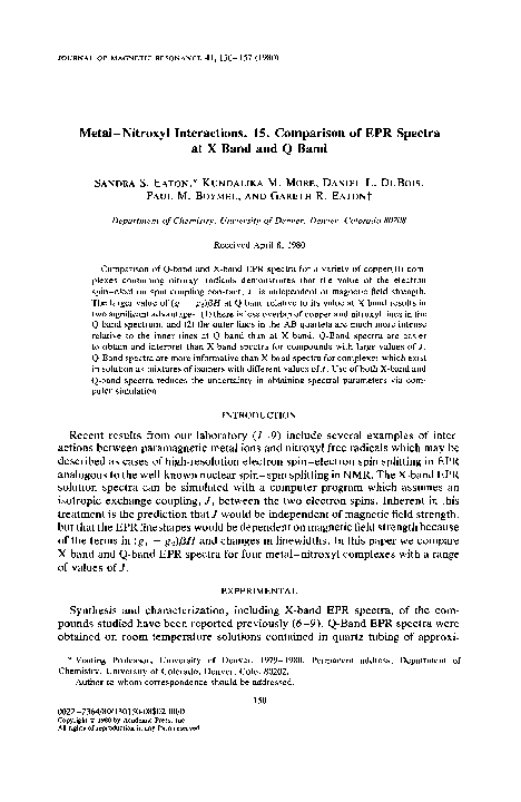 (PDF) Metal-nitroxyl interactions. 15. Comparison of EPR spectra at X ...
