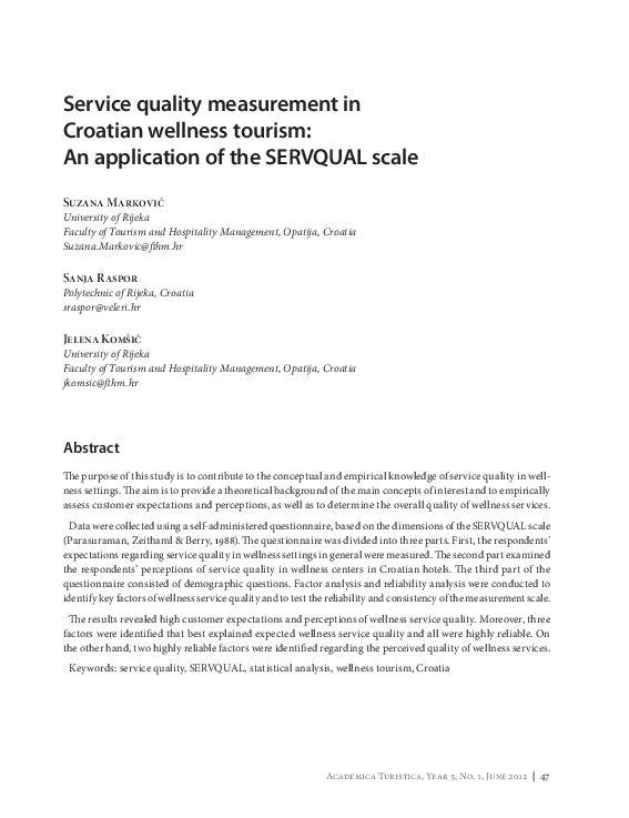 (PDF) Service Quality Measurement in Croatian Wellness Tourism: An ...