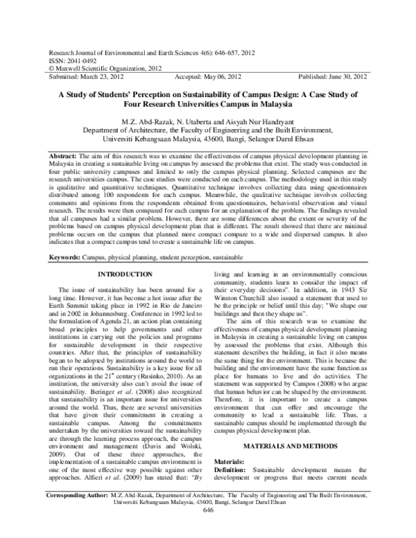 (PDF) A Study of Students’ Perception on Sustainability of Campus ...