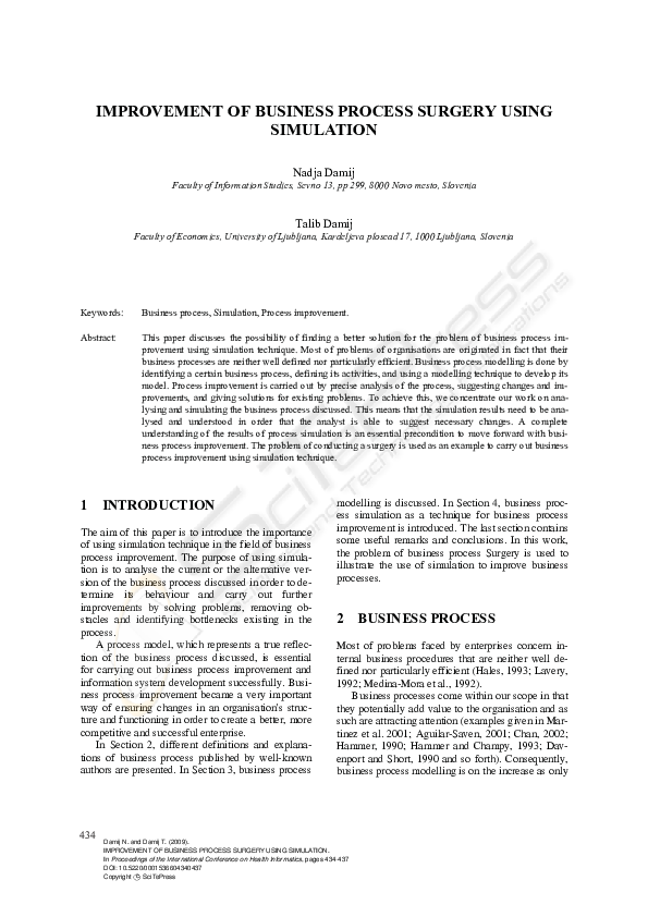(PDF) Improvement of Business Process Surgery using Simulation