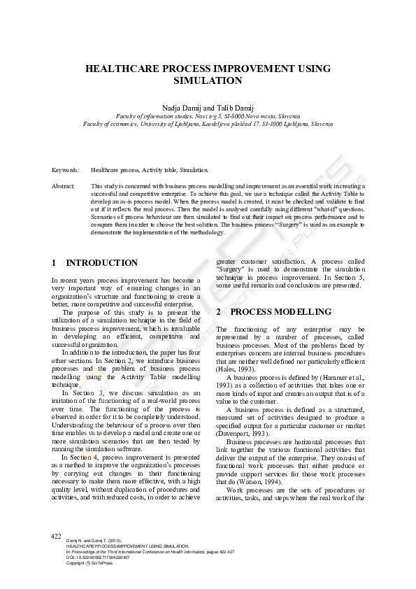 (PDF) Healthcare Process Improvement using Simulation