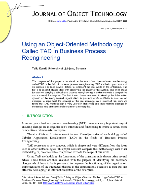 (PDF) Using an Object-Oriented Methodology Called TAD in Business Process