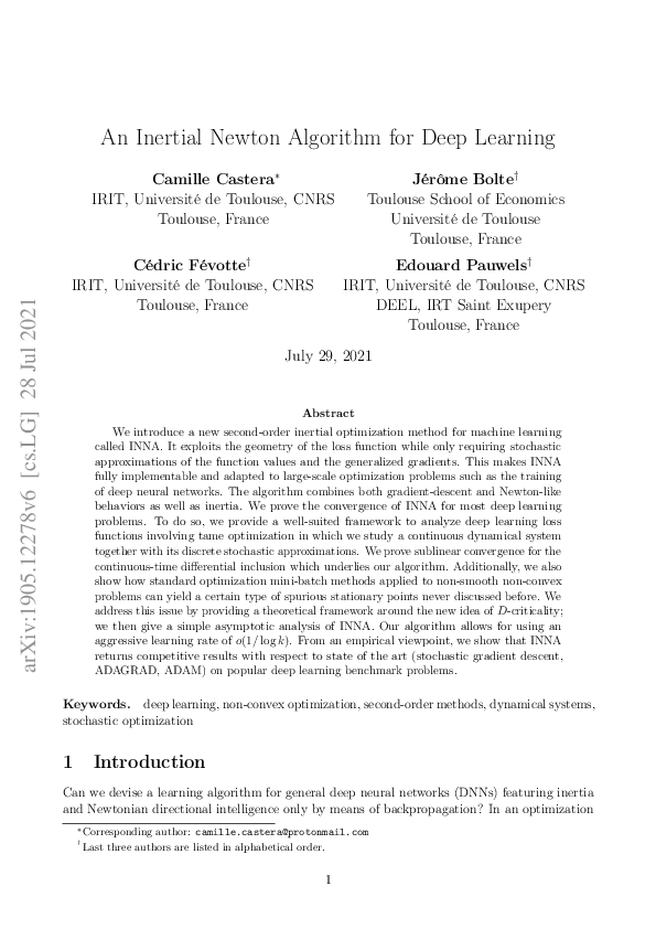 (PDF) An Inertial Newton Algorithm for Deep Learning | Jérôme Bolte ...