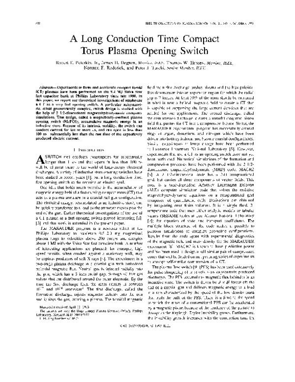 (PDF) A long conduction time compact torus plasma opening switch