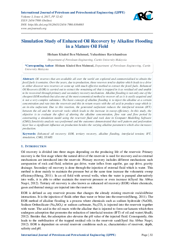 (PDF) Simulation Study of Enhanced Oil Recovery by Alkaline Flooding in ...