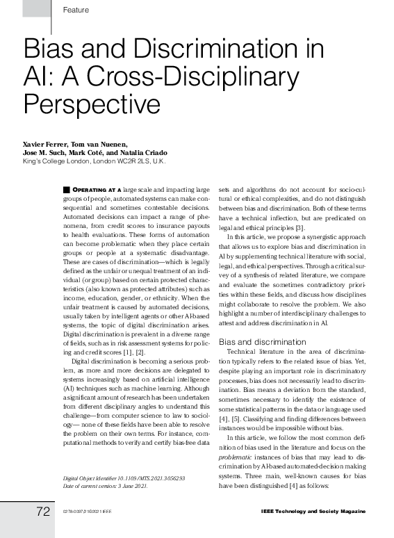 (PDF) Bias and Discrimination in AI: A Cross-Disciplinary Perspective