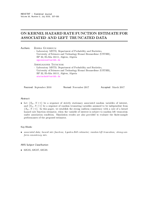 (PDF) On Kernel Hazard Rate Function Estimate for Associated and Left Truncated Data