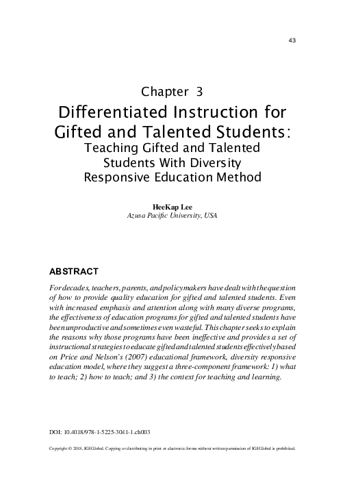 (PDF) Differentiated Instruction for Gifted and Talented Students