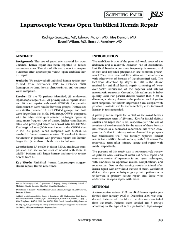 (PDF) Laparoscopic versus open umbilical hernia repair