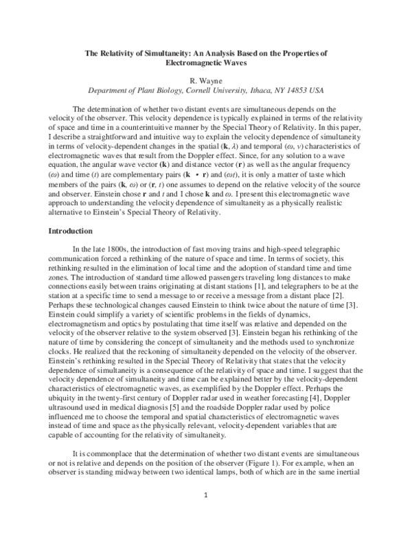 (PDF) The Relativity of Simultaneity: An Analysis Based on the ...