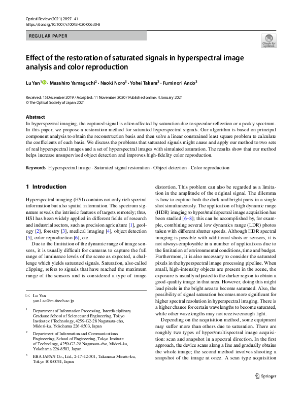 (PDF) Effect of the restoration of saturated signals in hyperspectral ...