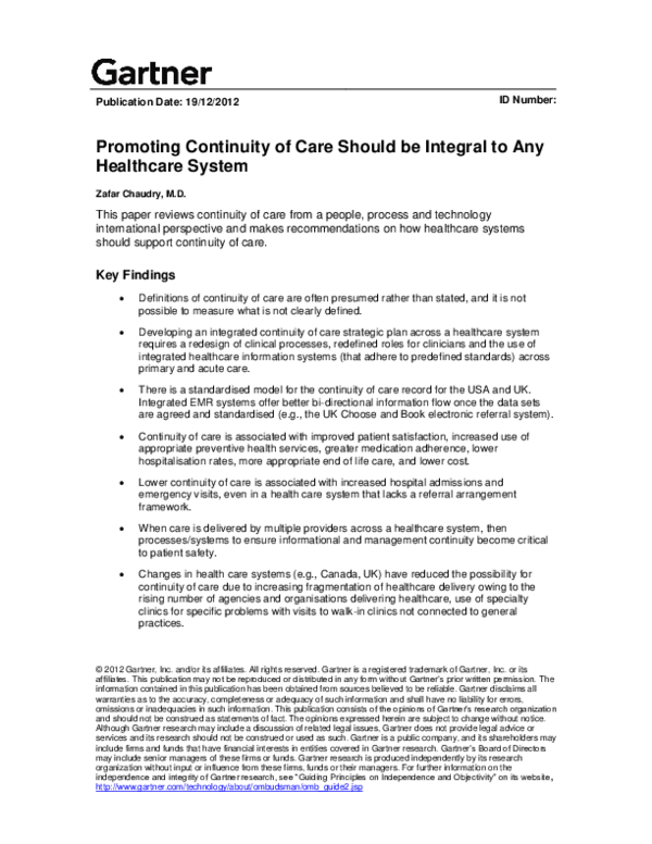(PDF) Promoting Continuity of Care Should be Integral to Any Healthcare ...